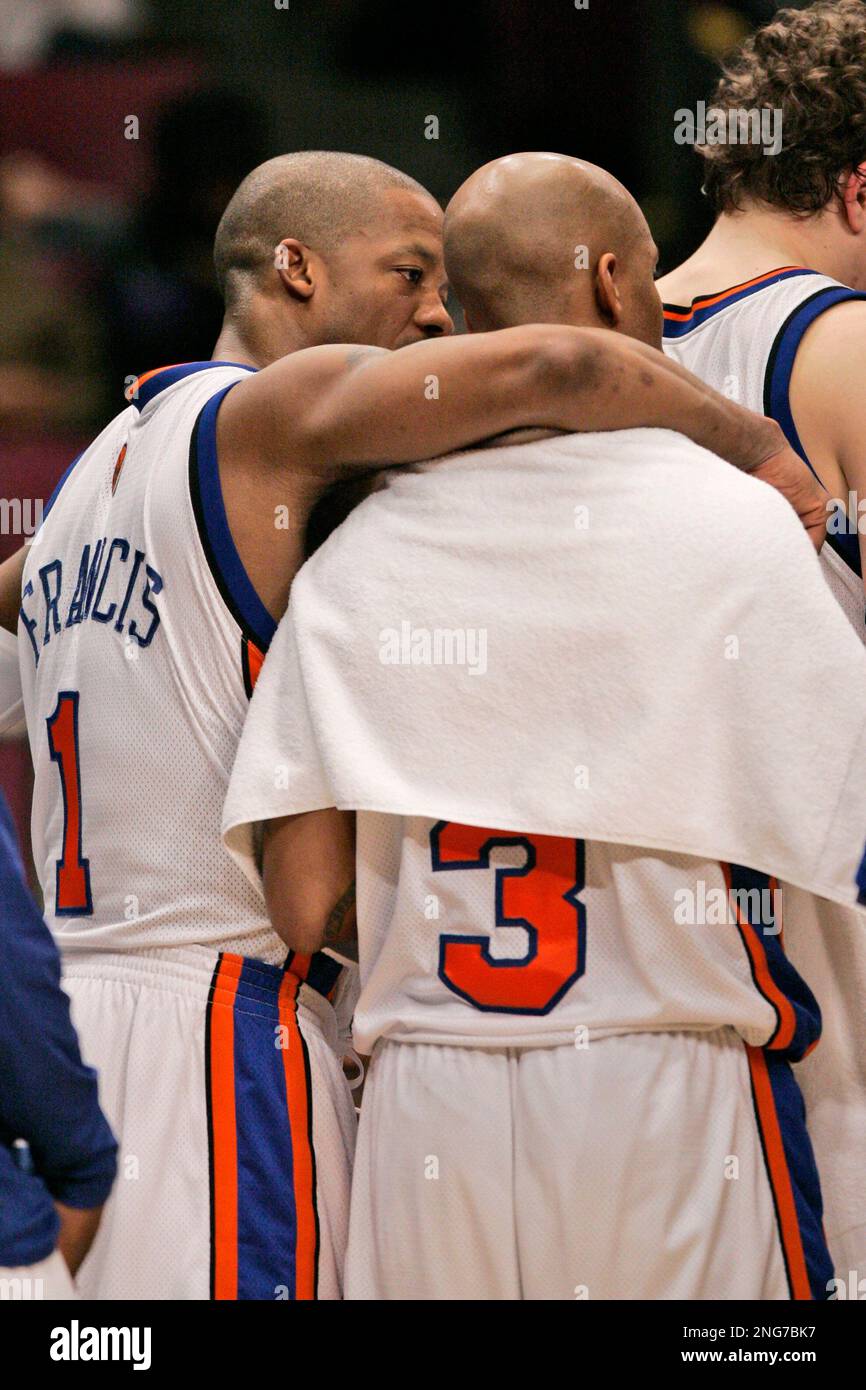 New York Knicks' Steve Francis hugs teammate Stephon Marbury during a ...