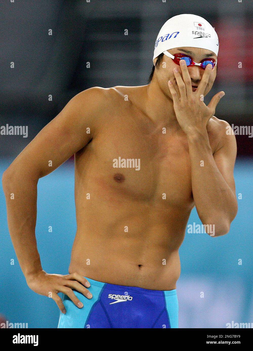 Japan's Daisuke Hosokawa gets ready to start the final of the Men's 100m freestyle at the Asian ...