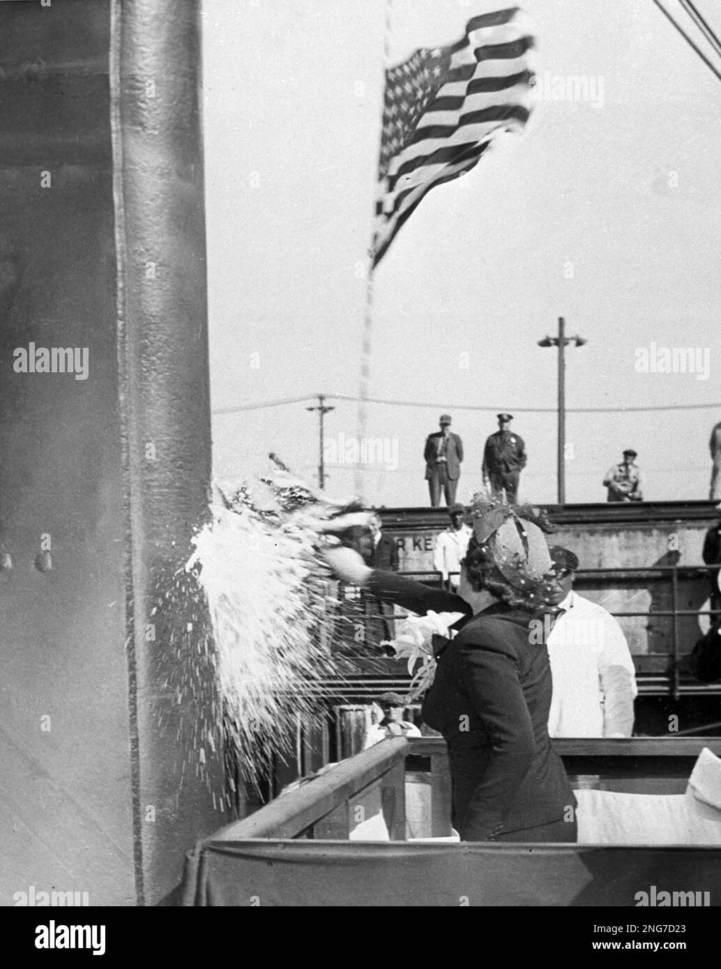 The bottle didn't break on her first two attempts, so Mrs. John Howard ...