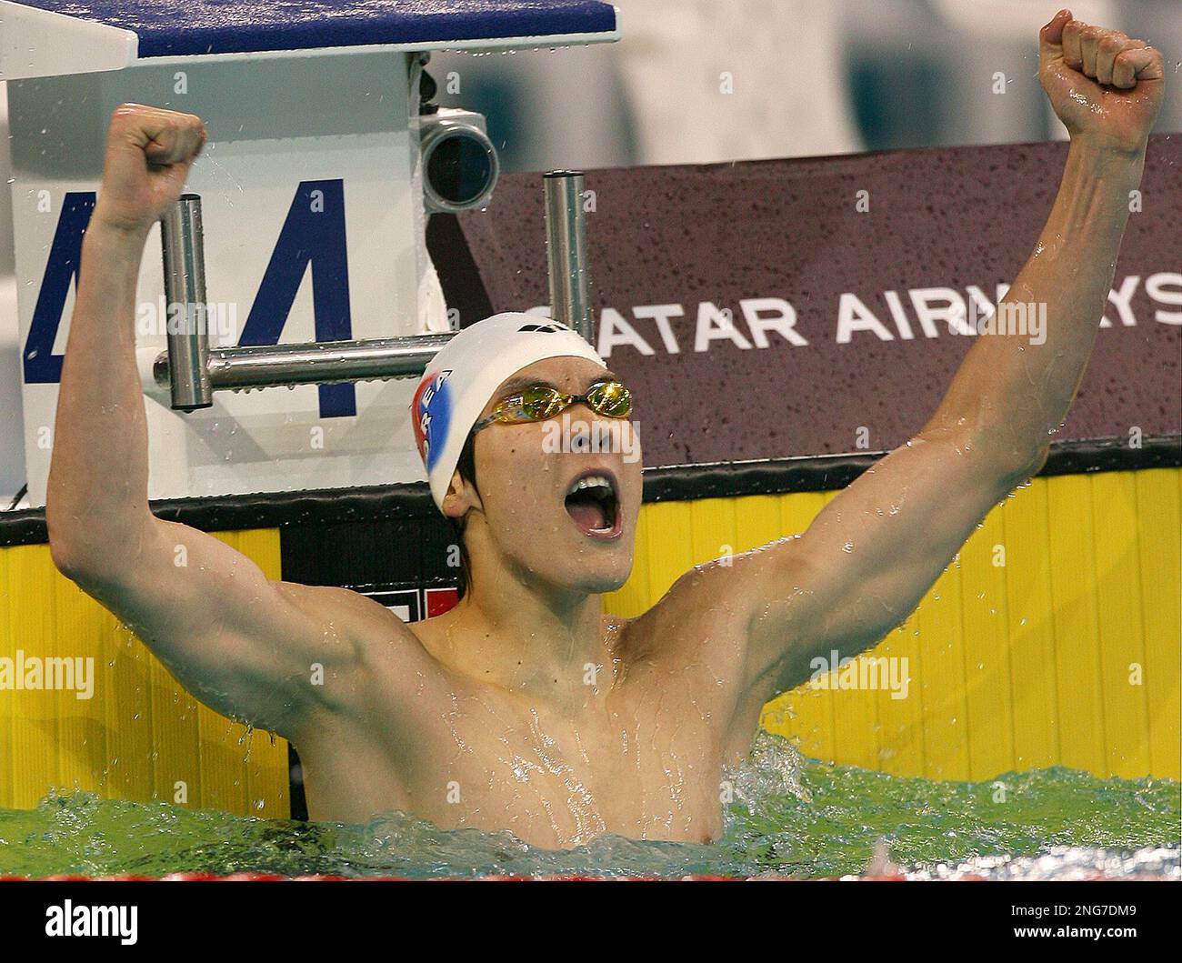 South Korea's Park Tae-hwan celebrates after winning the gold medal in ...