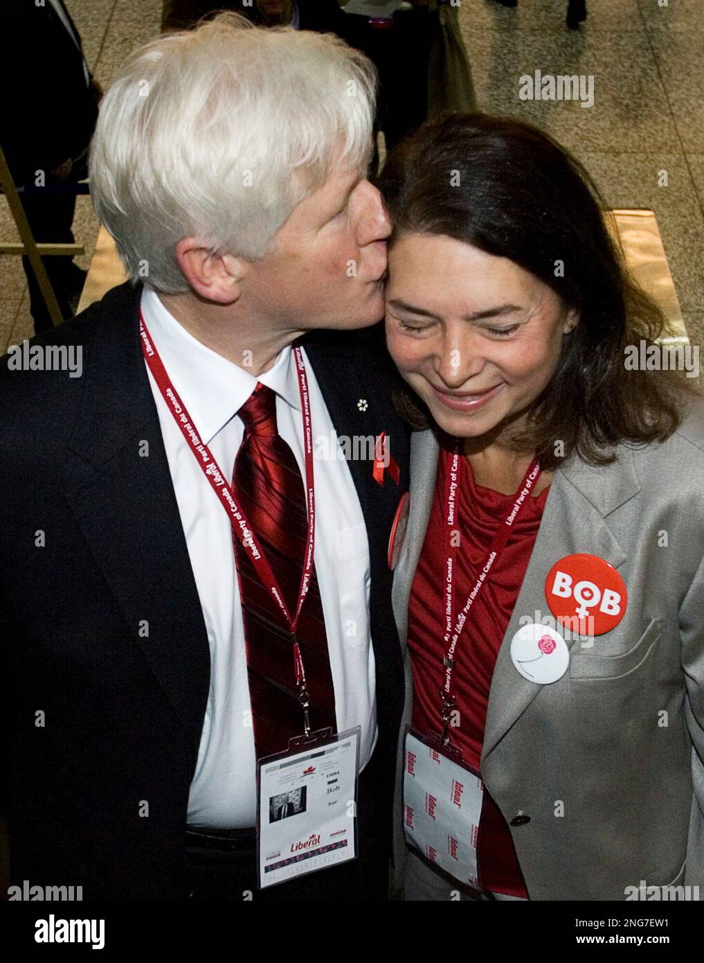Liberal leadership candidate Bob Rae kisses his wife Arlene Perley Rae ...
