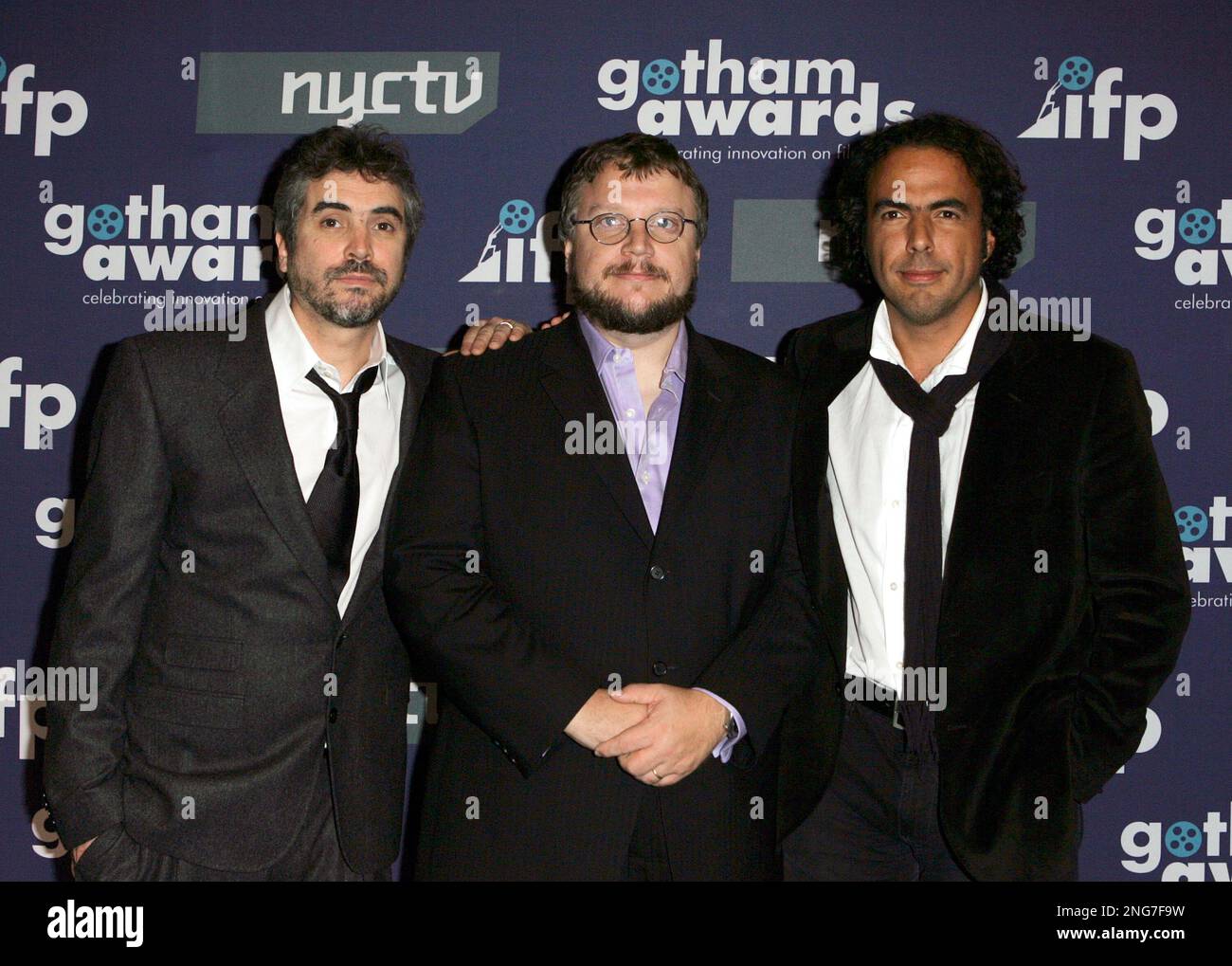 Director Alfonso Cuaron, left, joined by directors Guillermo del Toro ...
