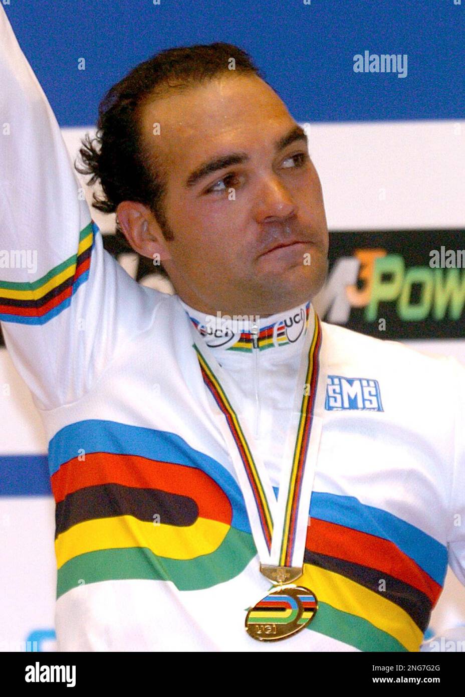 ** FILE ** Spain's Isaac Galvez celebrates after winning the gold medal ...