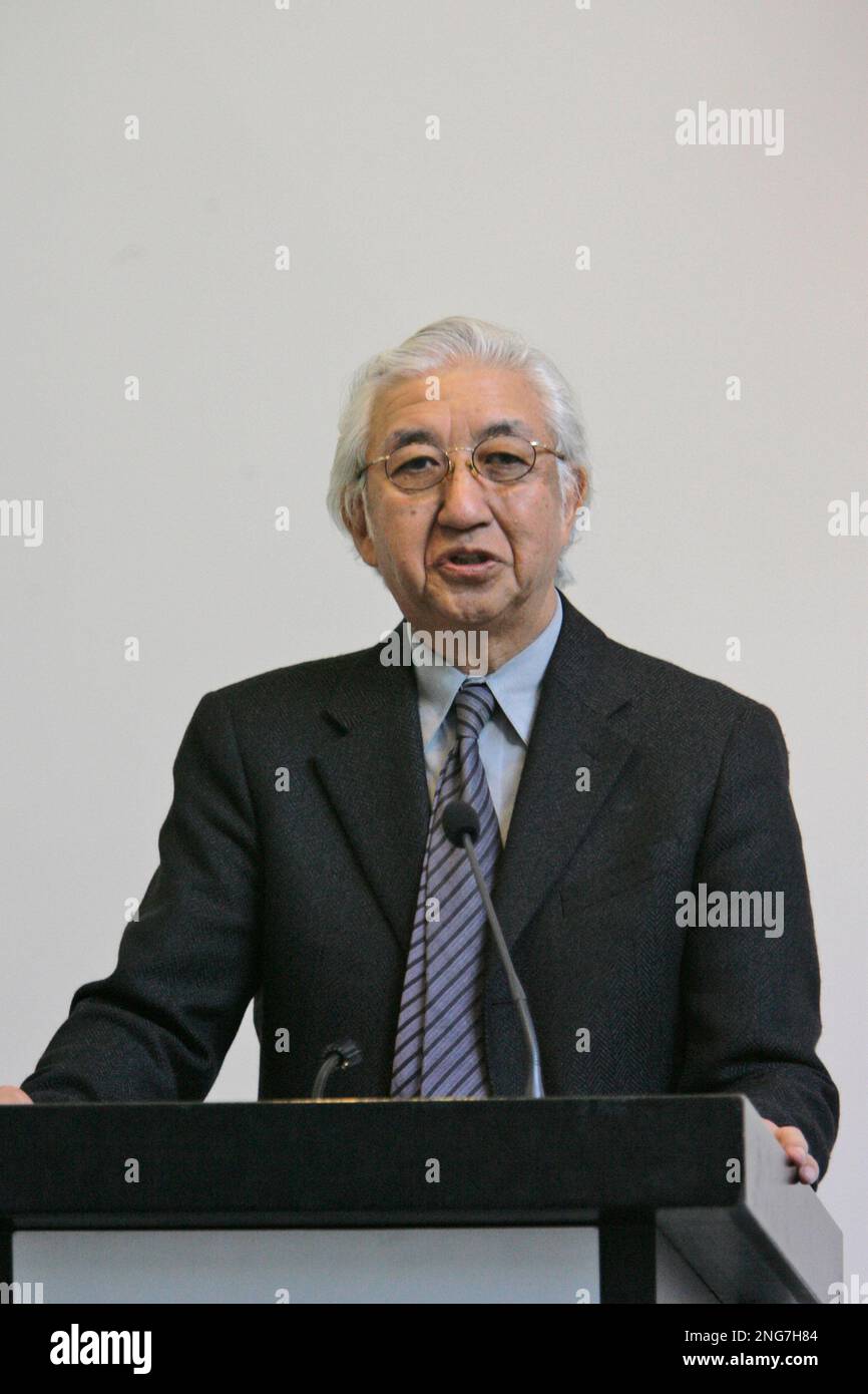 Architect Yoshio Taniguchi speaks to reporters and guests during the ...