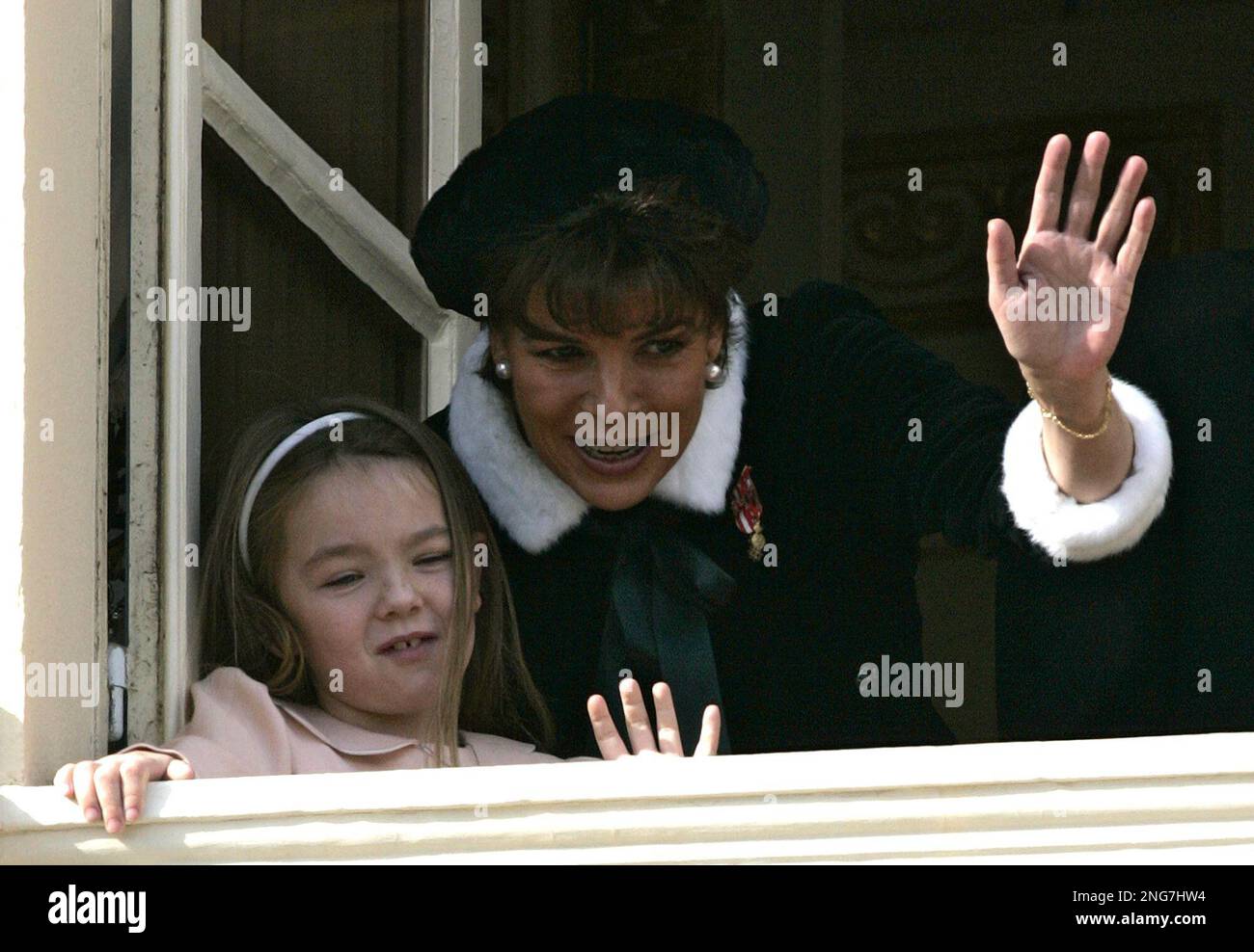 Princess Caroline of Hanover, right, and her daughter Alexandra, wave ...