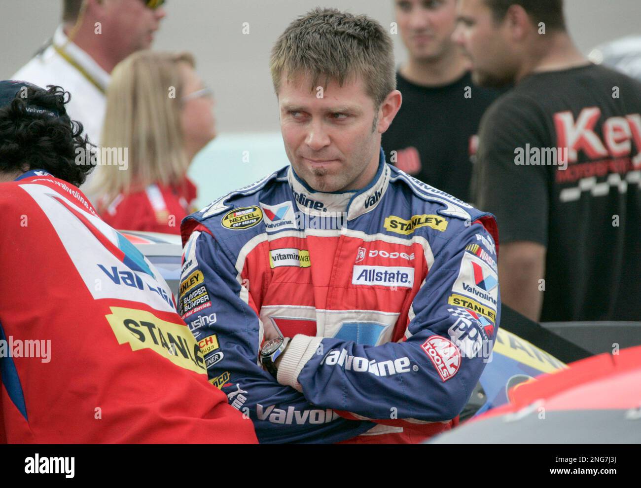 NASCAR driver Scott Riggs awaits his turn to qualify for the Ford 400 ...