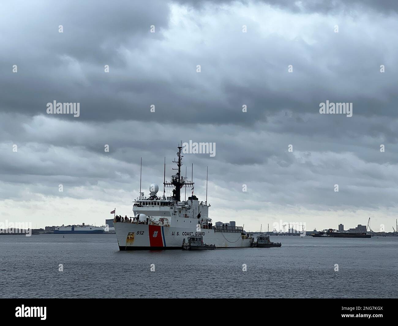 The crew of the USCGC Legare (WMEC 912) returns to their home port in ...
