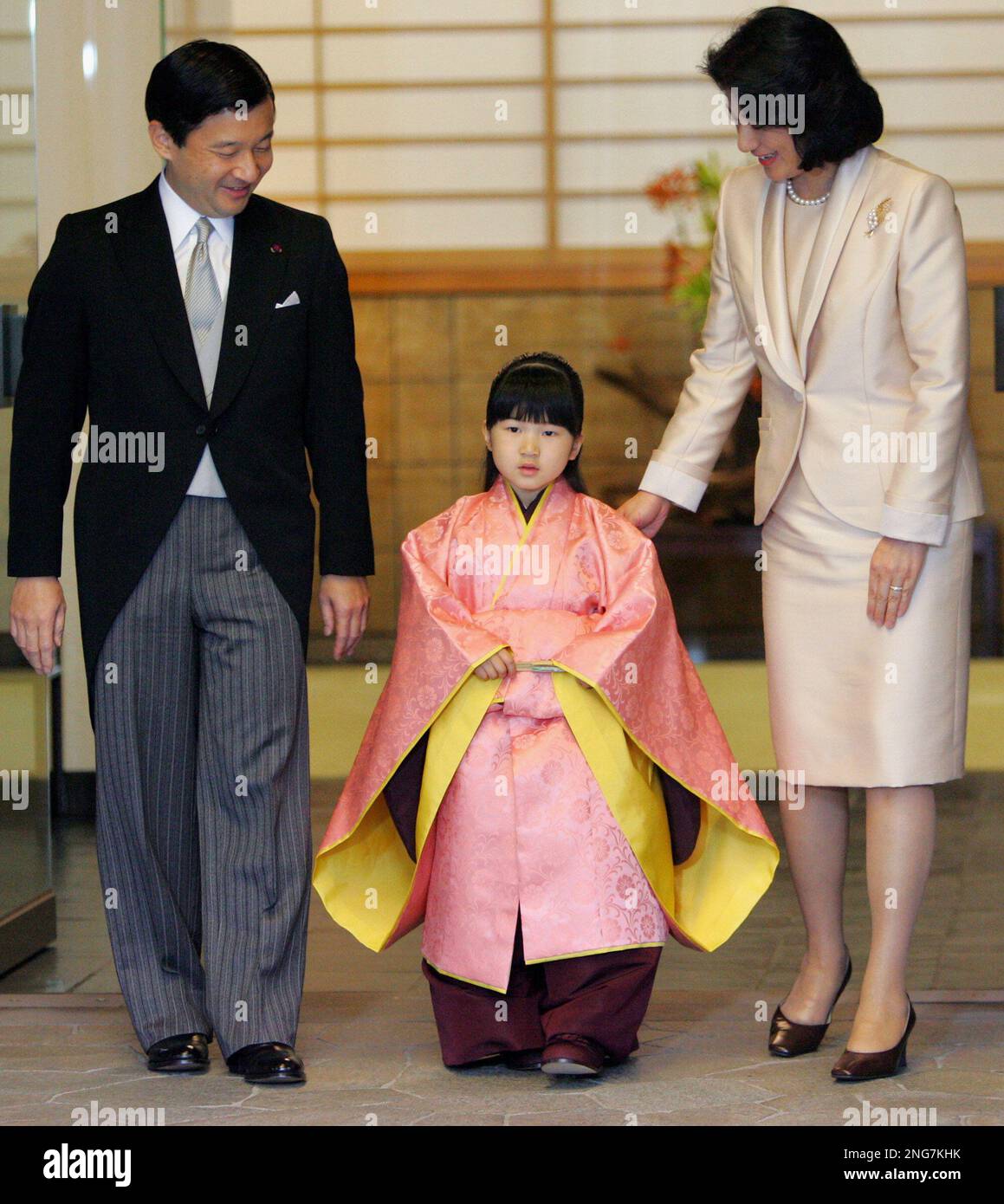 Japan's Princess Aiko, clad in traditional ceremonial costume, appears ...