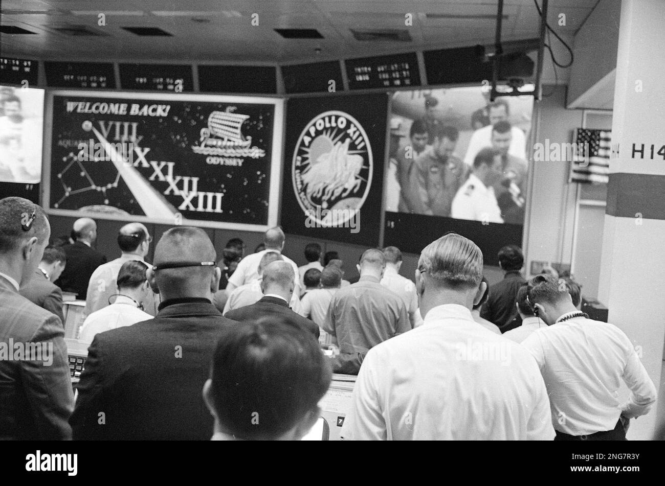 Ground controllers at Mission control, Manned Spacecraft Center ...