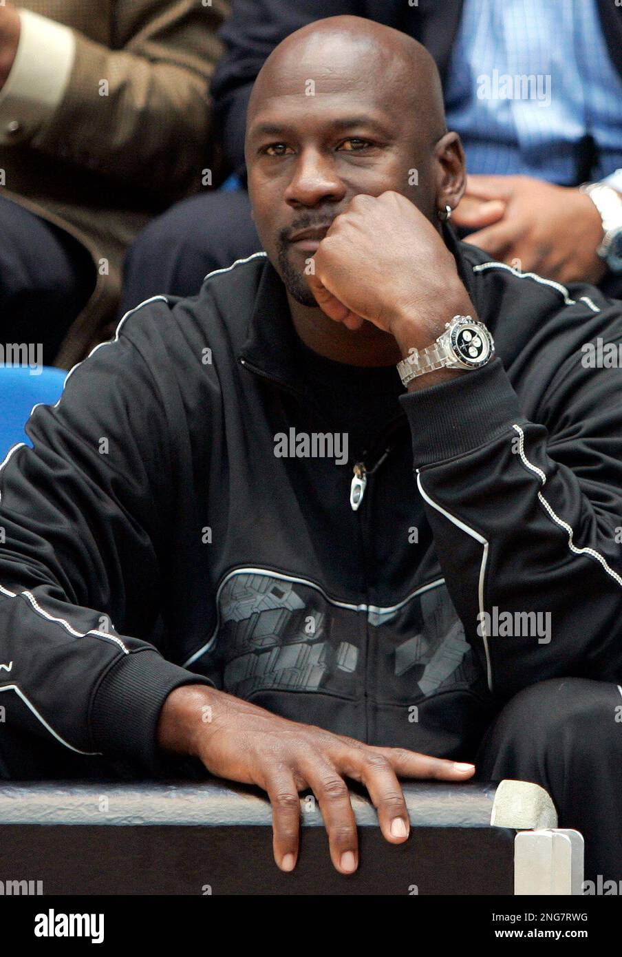 Former U.S. basketball player Michael Jordan attends a basketball match ...