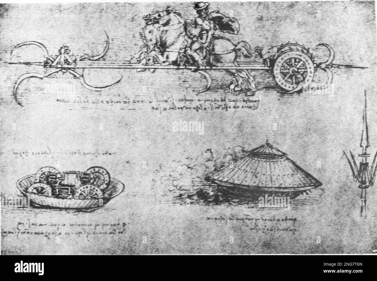 Leonardo Da Vinci's design for a military chariot with Scythes geared ...