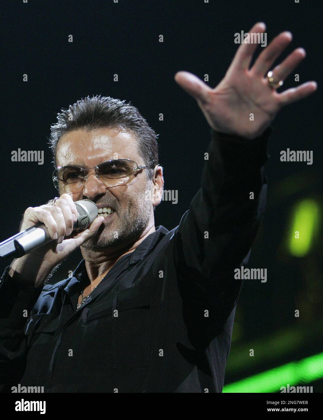 British singer George Michael, performs on stages during his concert in ...