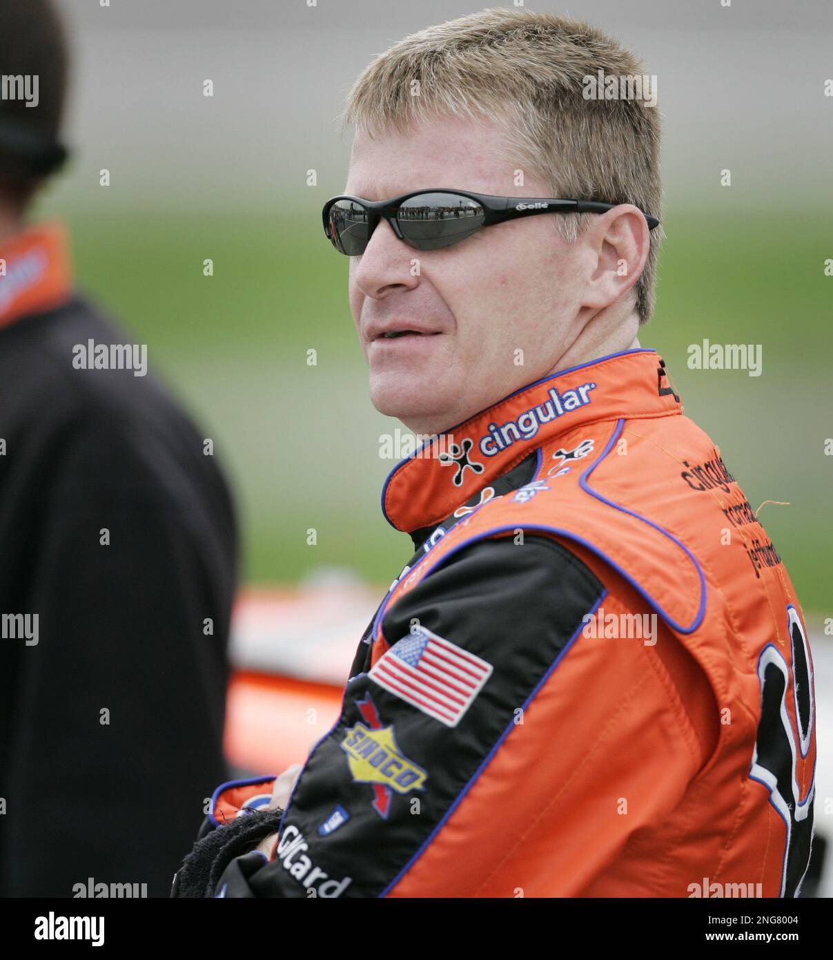 Jeff Burton waits to qualify for the Banquet 400 at Kansas Speedway at ...