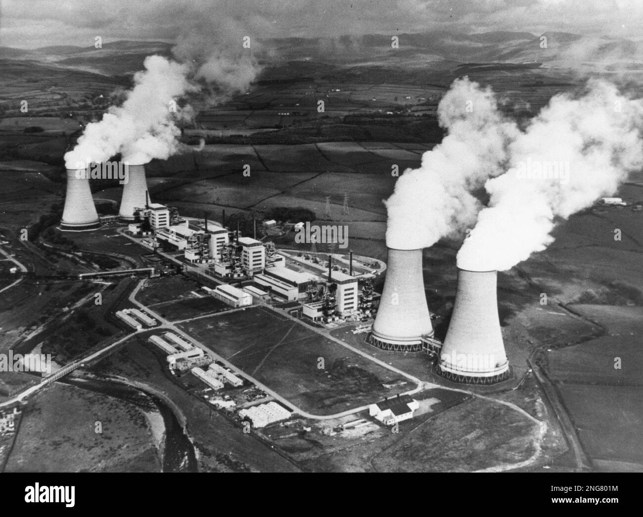 Areal view of the atomic power plant, Calder Hall, in Great Britain ...