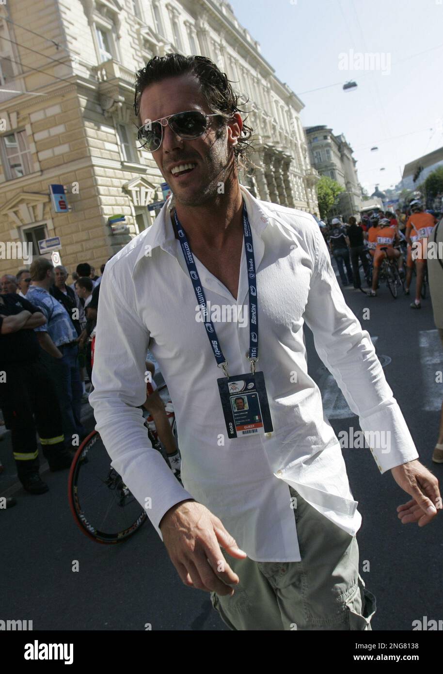 Italian former cyclist Mario Cipollini is seen prior to the start of ...