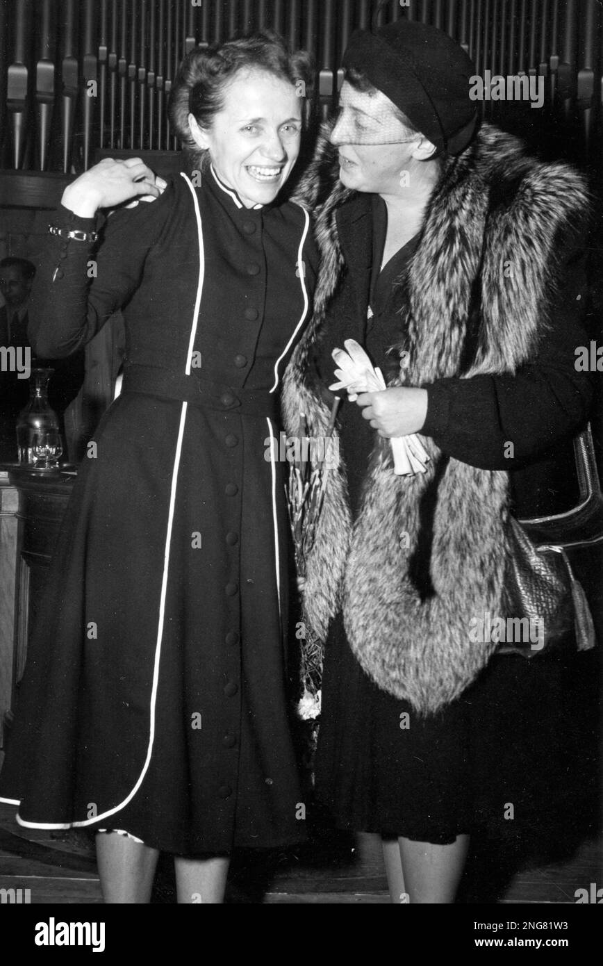 German woman pilot Hanna Reitsch has a laugh after her speech with ...