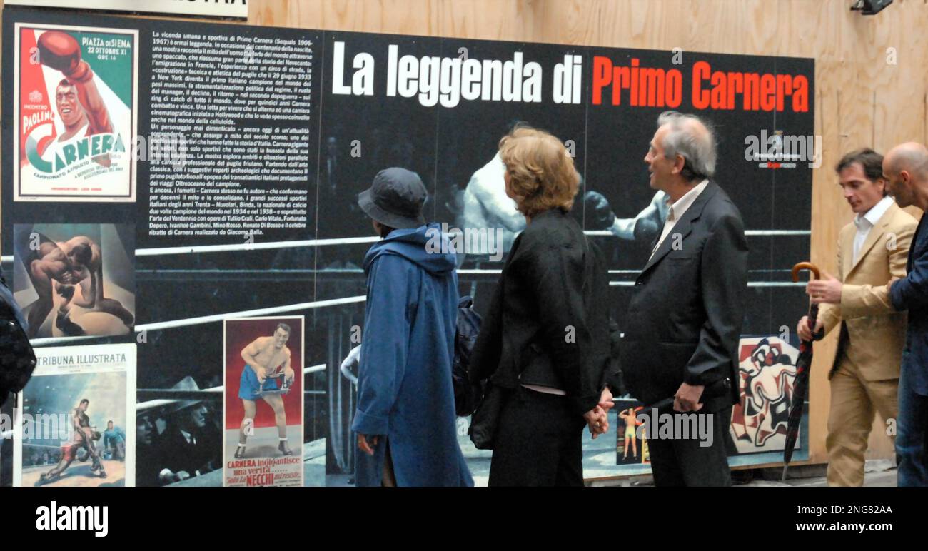 Visitors read about heavyweight Italian boxer Primo Carnera, on the ...