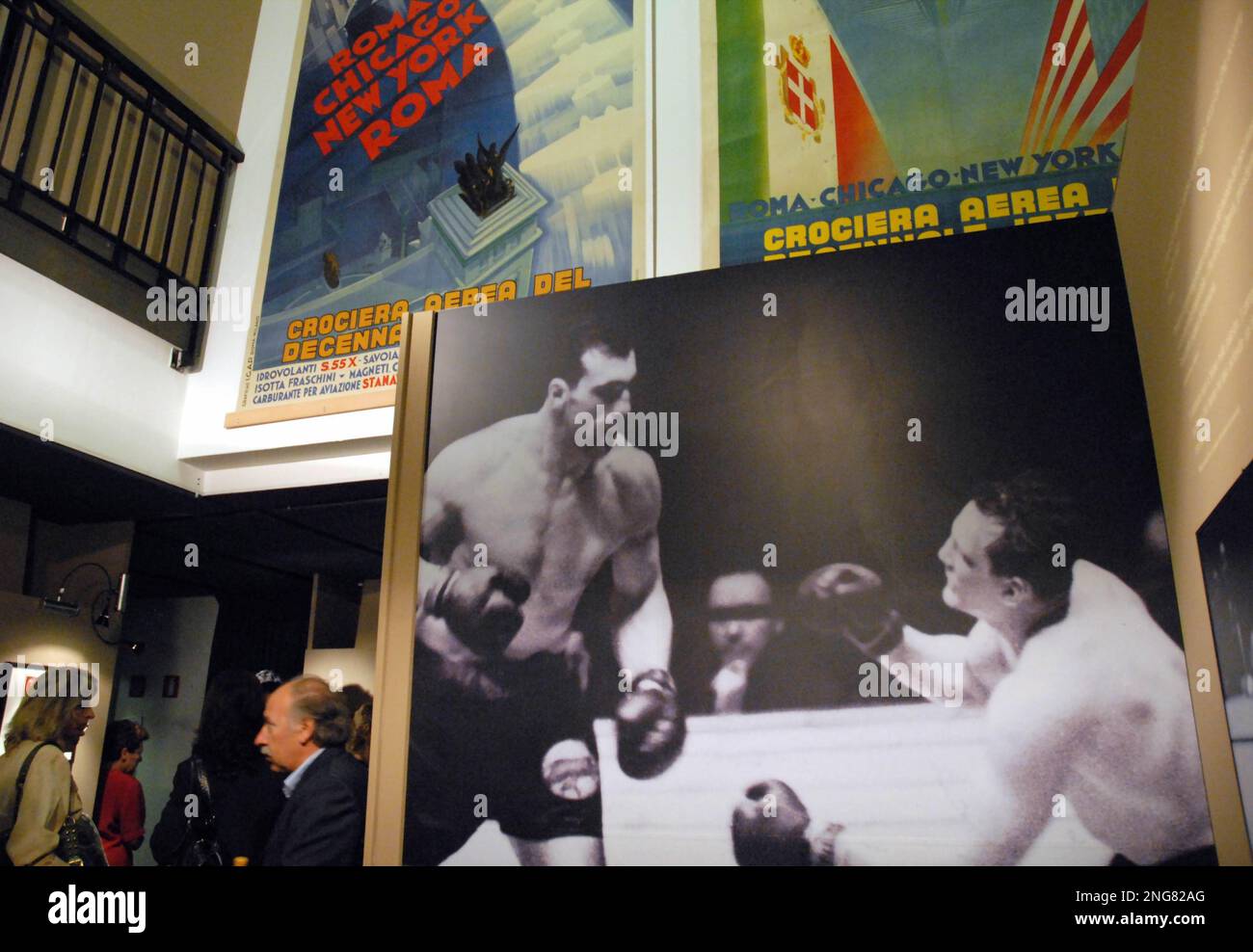 Posters of heavyweight Italian boxer Primo Carnera are displayed on the ...