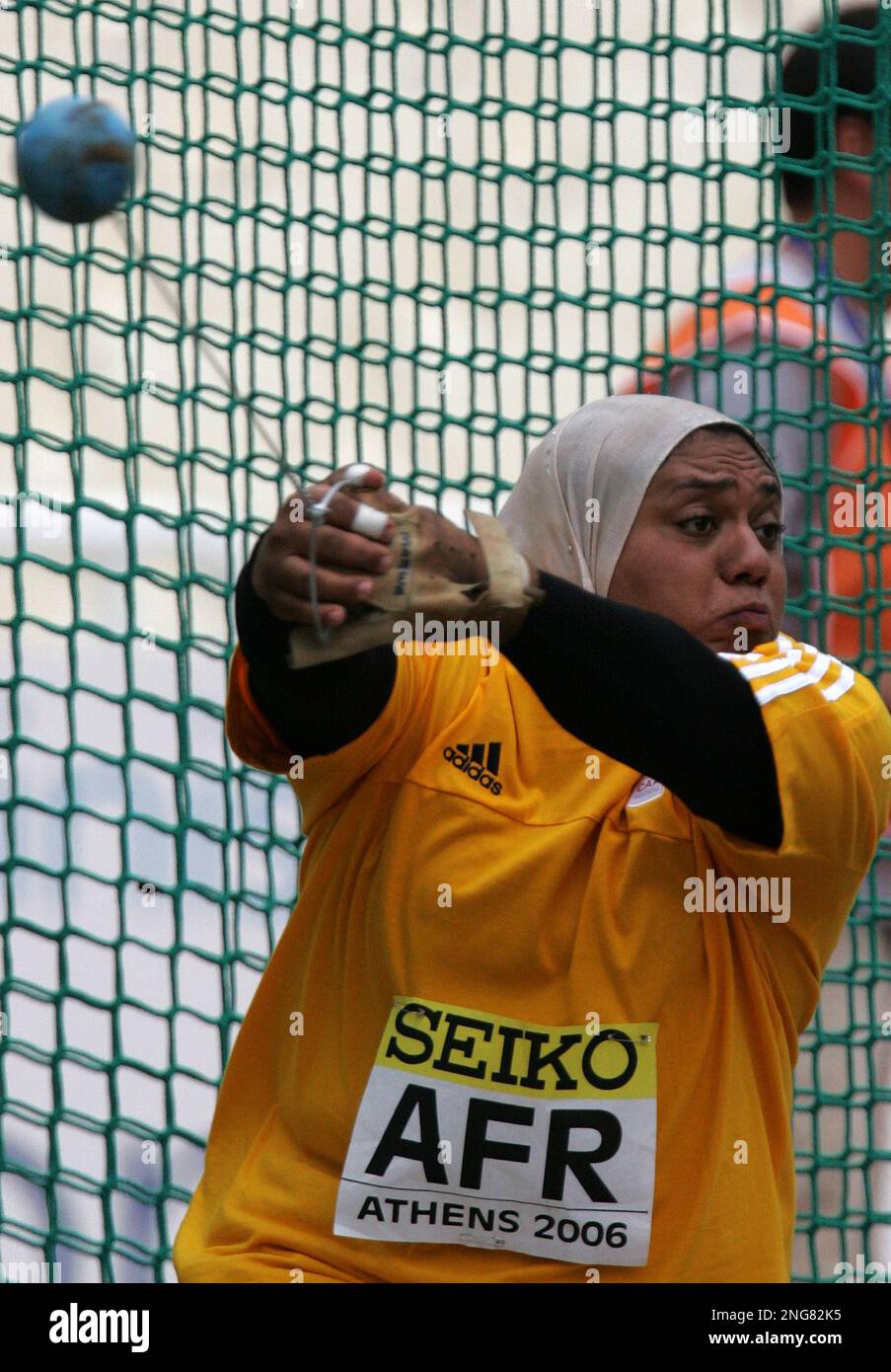 Marwa Hussein of Egypt performs for the women's Hammer Throw during the ...