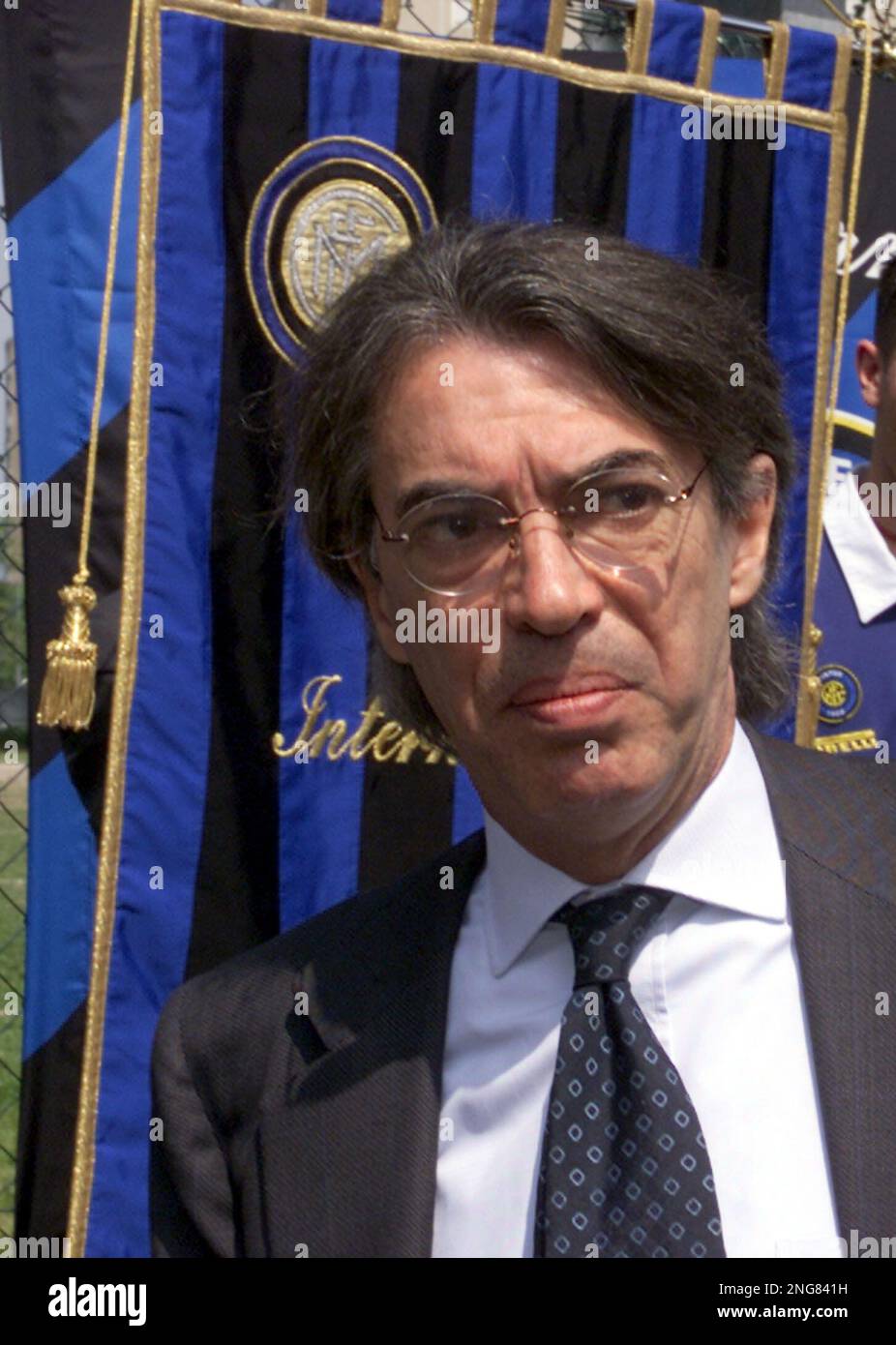 Inter Milan president Massimo Moratti stands in front of an Inter Milan ...
