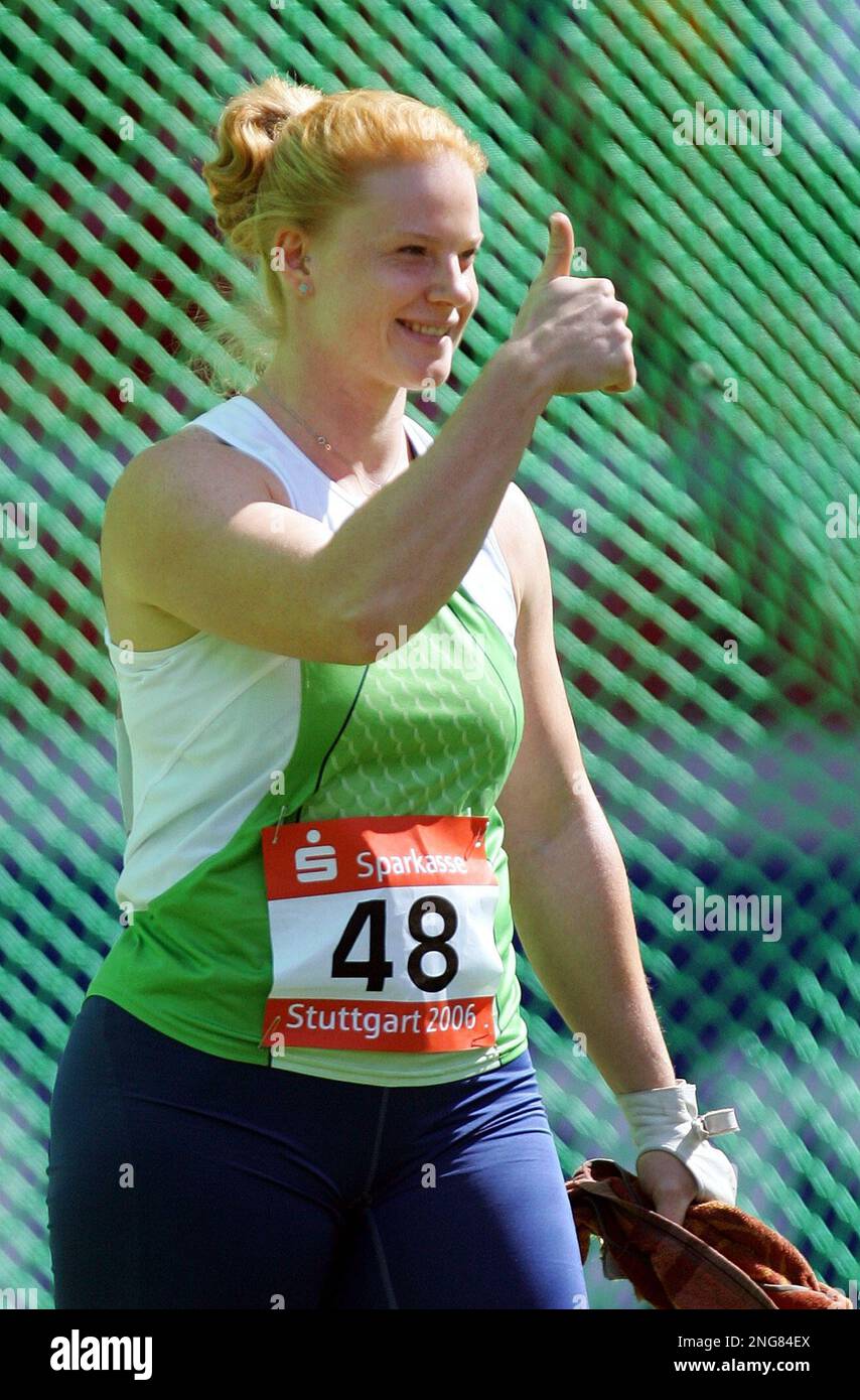 Germany's Betty Heidler gives thumb-up during Women's Hammer Throw at ...