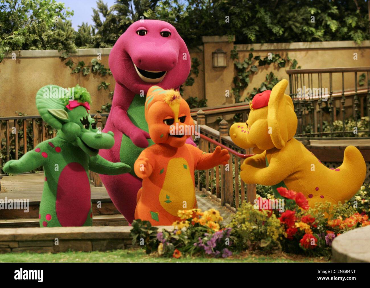 Riff, front, center, a new character on the Barney & Friends show, is ...