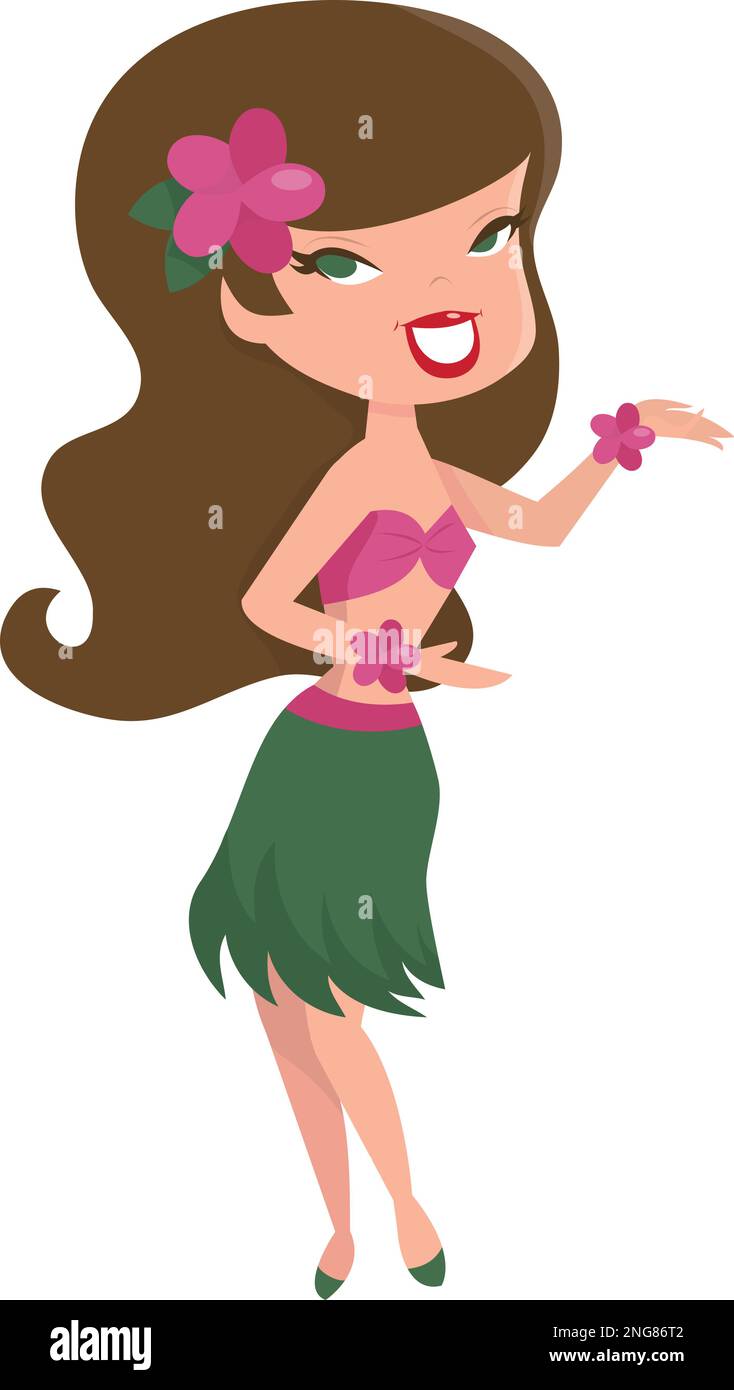 A cartoon vector illustration of a cute retro pin up hawaiian girl ...