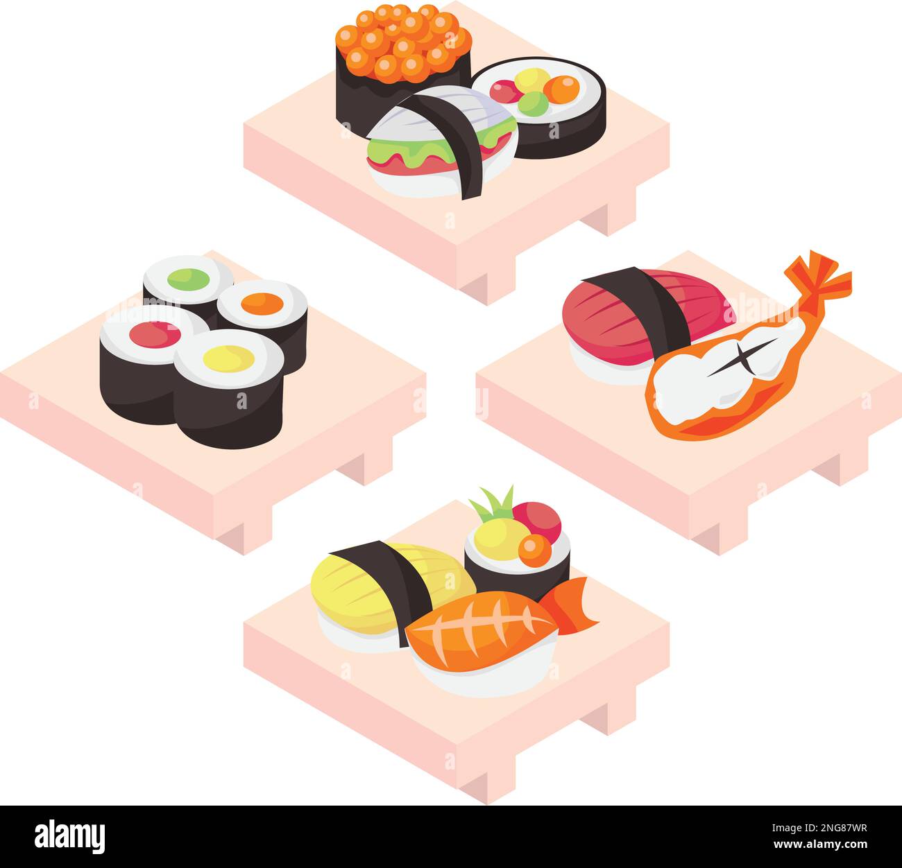 A vector illustration of four different sushi entree Stock Vector Image ...