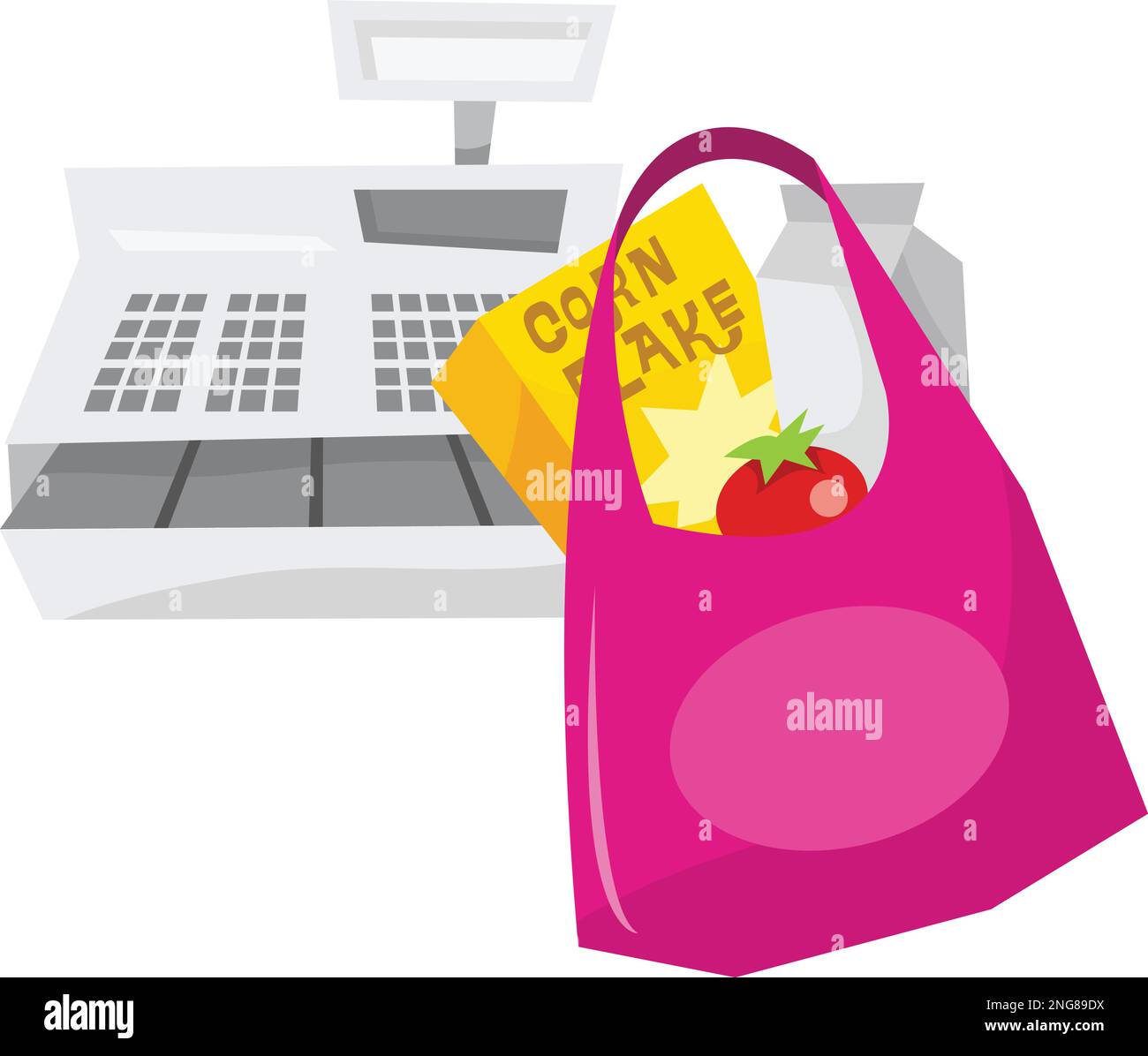 A vector illustration of grocery shopping: grocery in plastic bag and a ...
