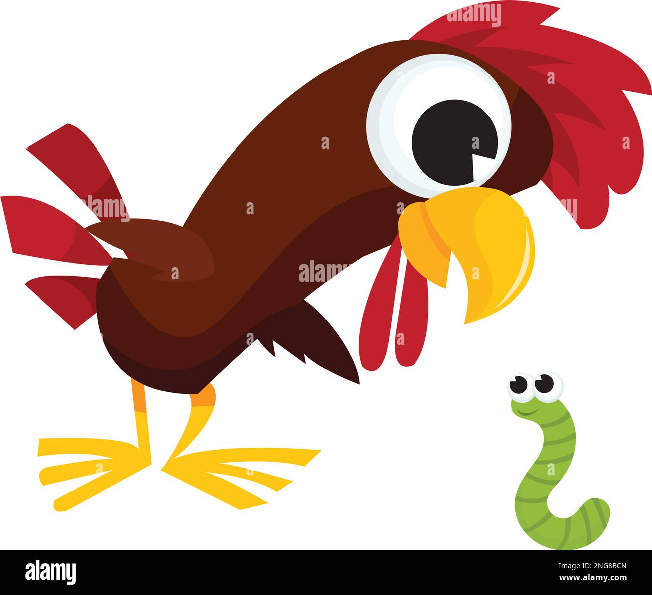 A cartoon vector illustration of a chicken/rooster looking down at a ...