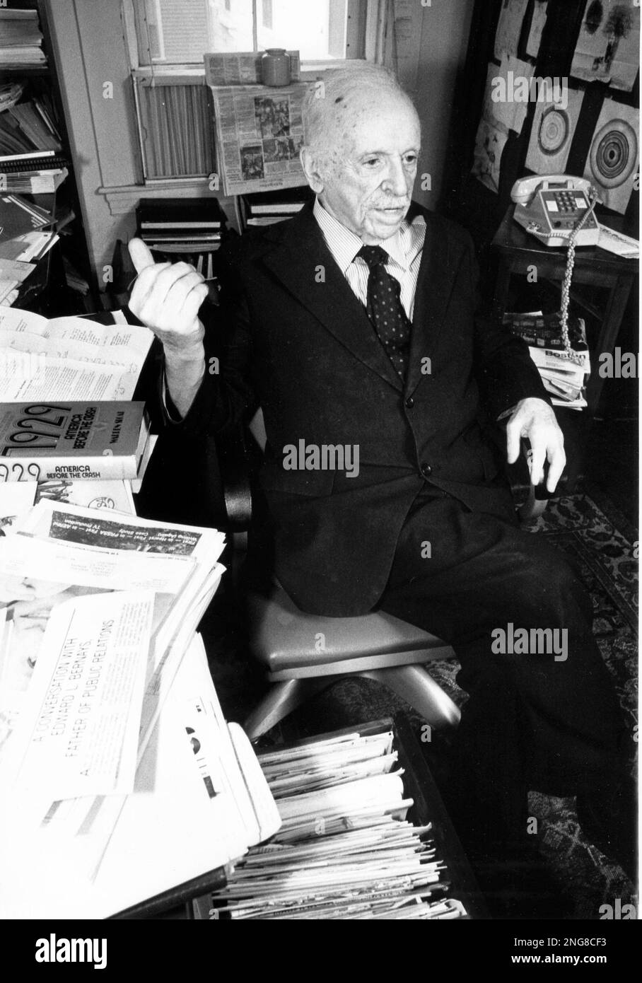 At 91, Edward L. Bernays, shown in his Cambridge, Mass., USA, study ...