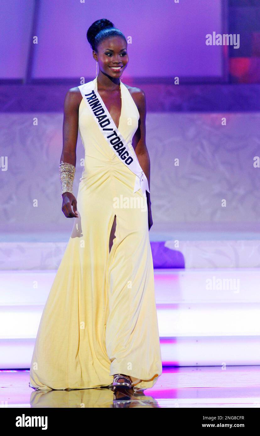 Miss Trinidad and Tobago, Kenisha Thom, walks onstage in her evening ...