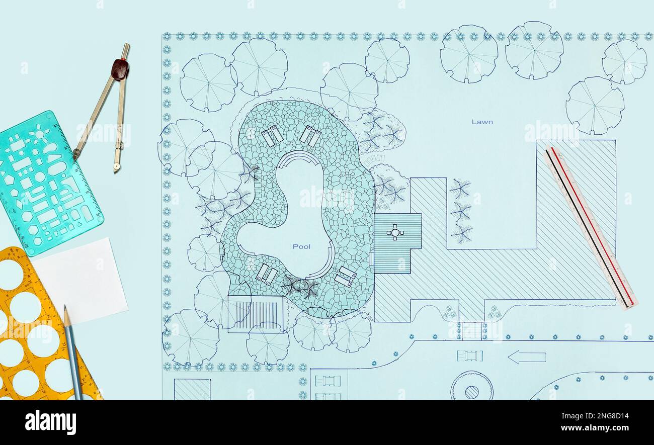Blueprint Landscape architect design backyard plan for villa Stock ...