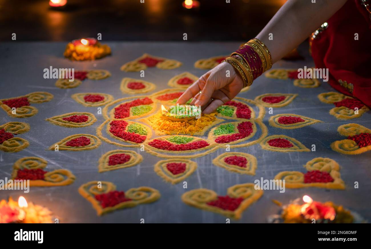 Happy Diwali - Diya lamps lit during diwali celebration Stock Photo - Alamy