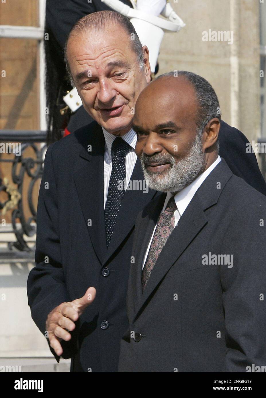 French President Jacques Chirac, left, welcomes Haitian President Rene ...