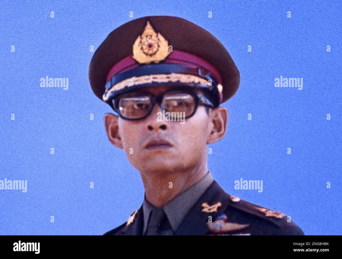 Adulyadej Bhumibol King Of Thailand Closeup In Military Uniform And Cap 1972 Ap Photostf