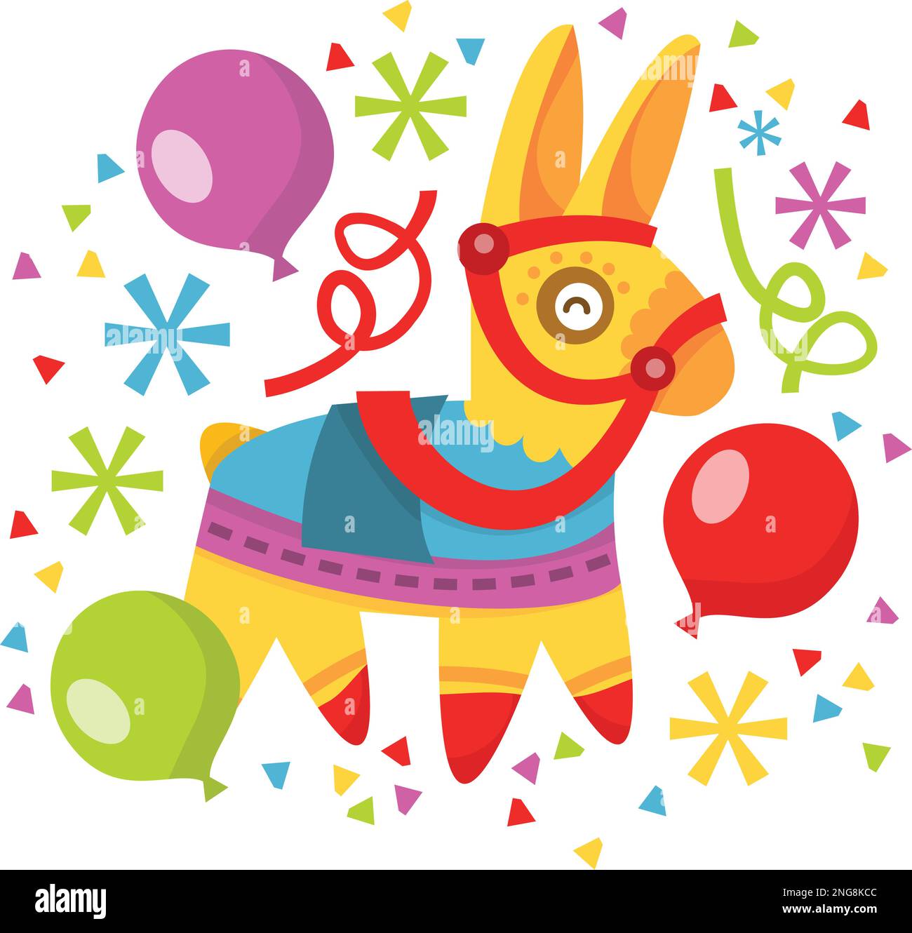 A vector illustration of whimsical fun pinata, balloons and confetti ...