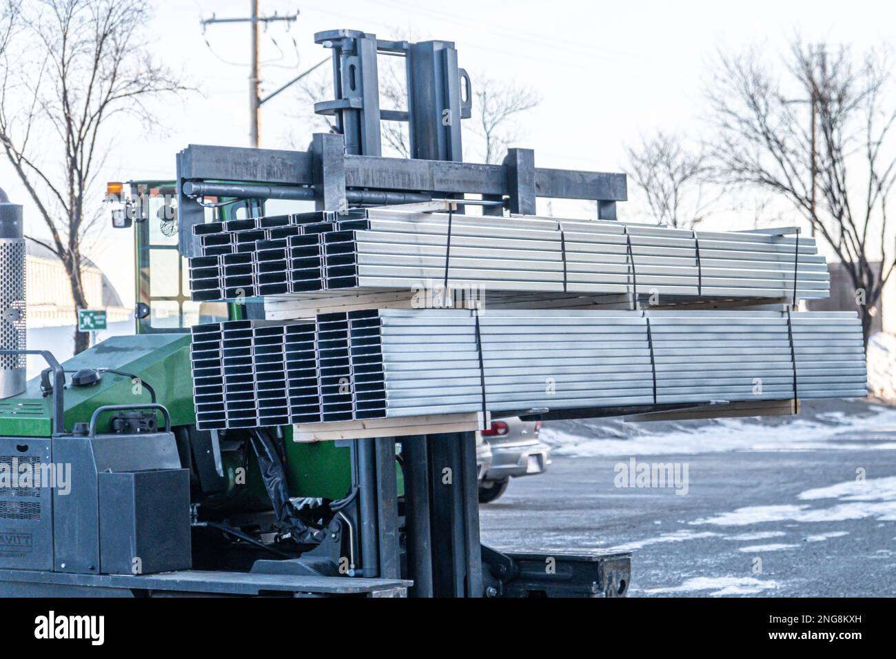 Metal stud pallet for delivery on a forklift Stock Photo - Alamy