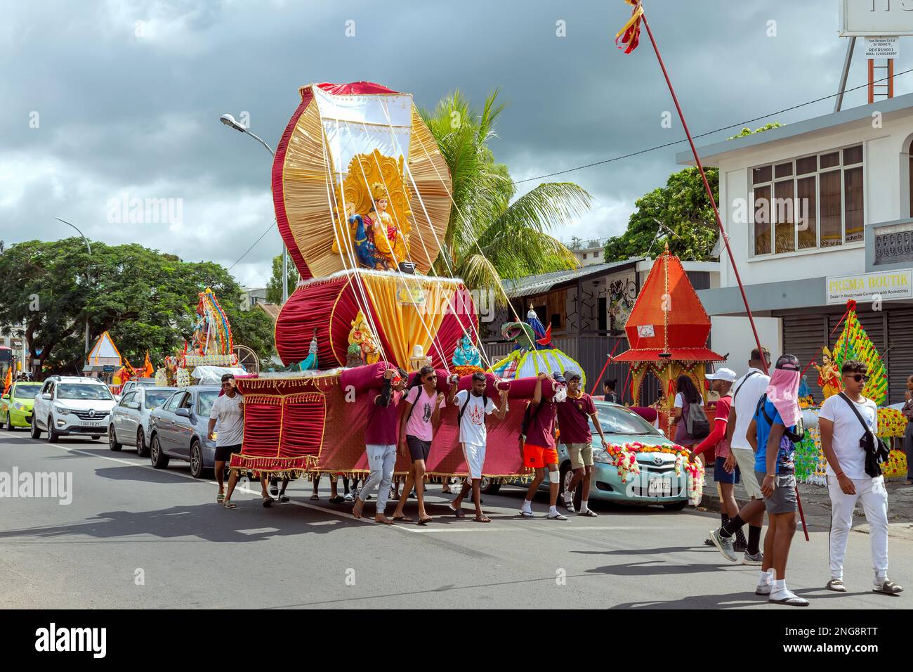 Mahashivratree pilgrims on their way to the sacred lake of Grand Bassin, Savane district in the ...