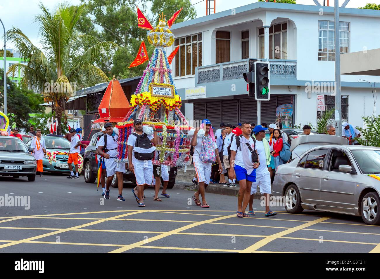 Mahashivratree pilgrims on their way to the sacred lake of Grand Bassin, Savane district in the ...