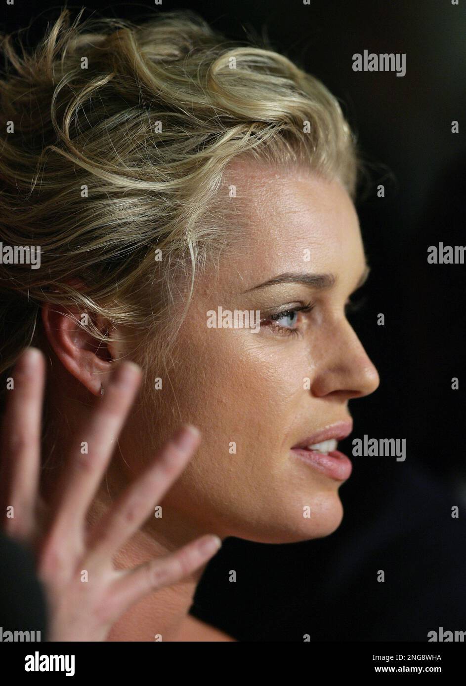 American actress Rebecca Romijn appears during a press conference for ...