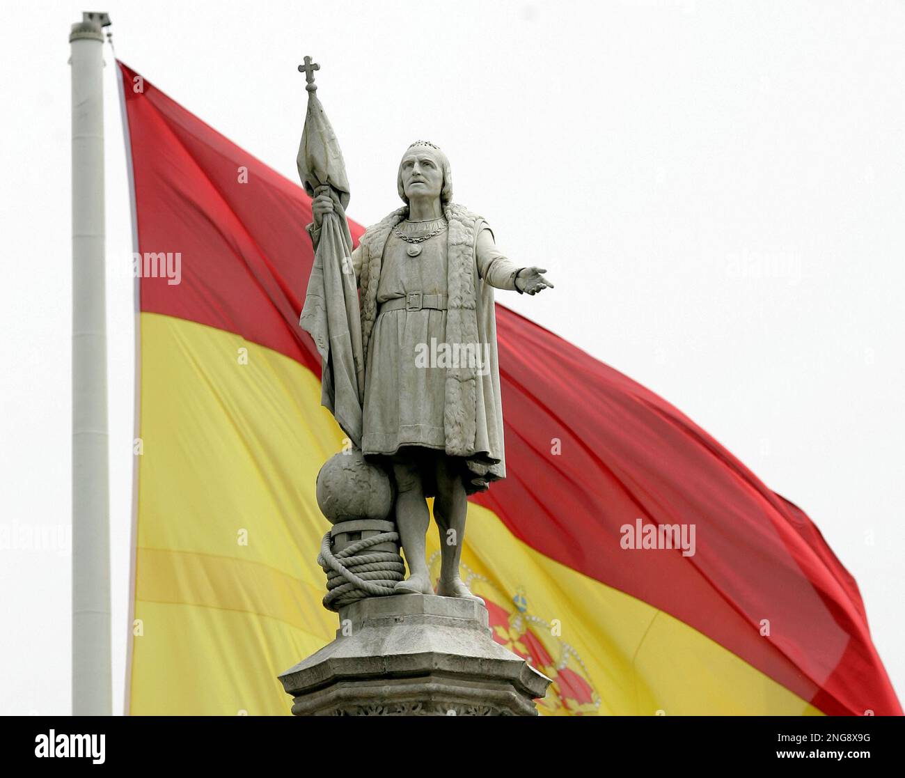 A statue of Spanish explorer Christopher Columbus is seen in front of a ...