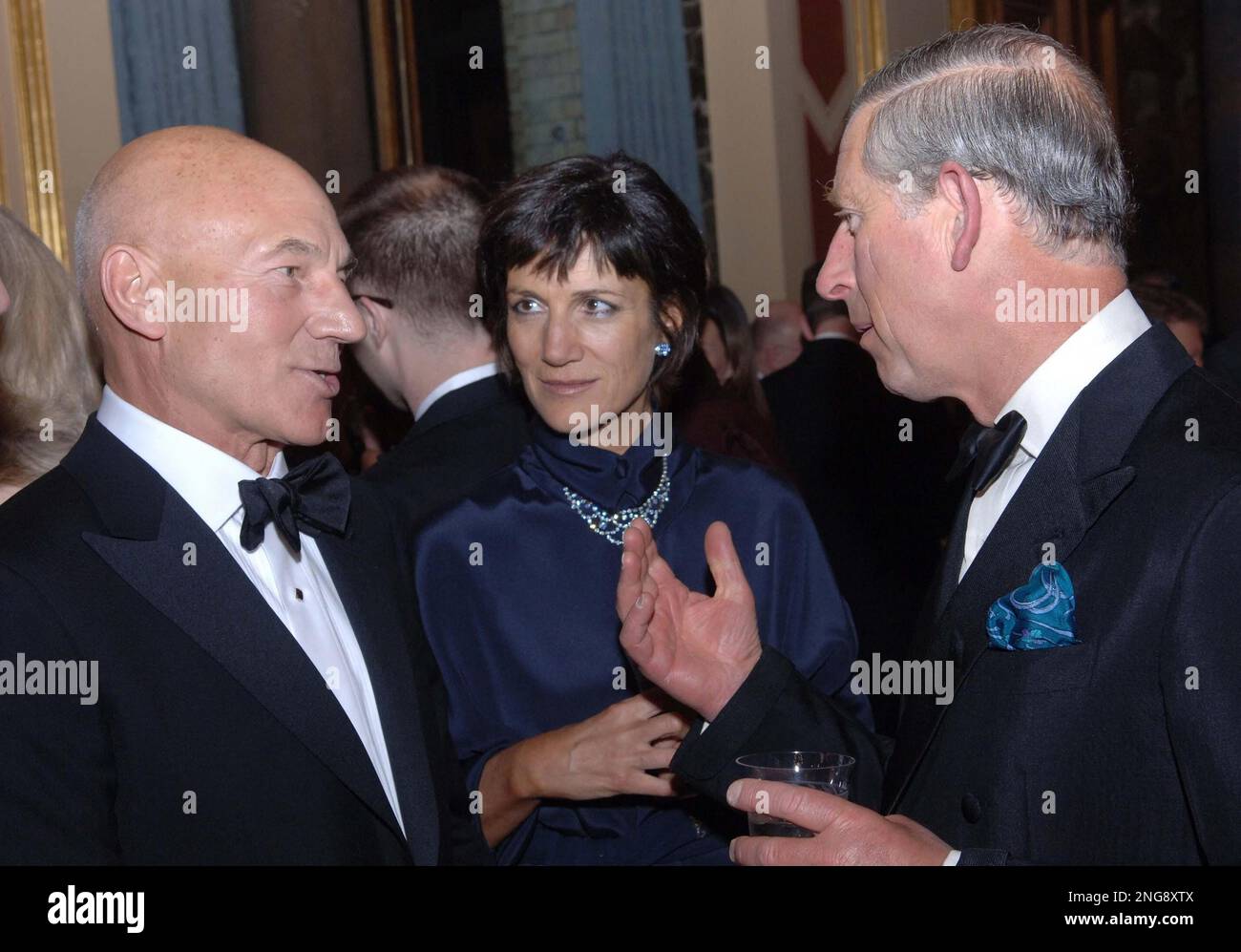 The Prince of Wales (right) chats with actors Patrick Stewart and ...