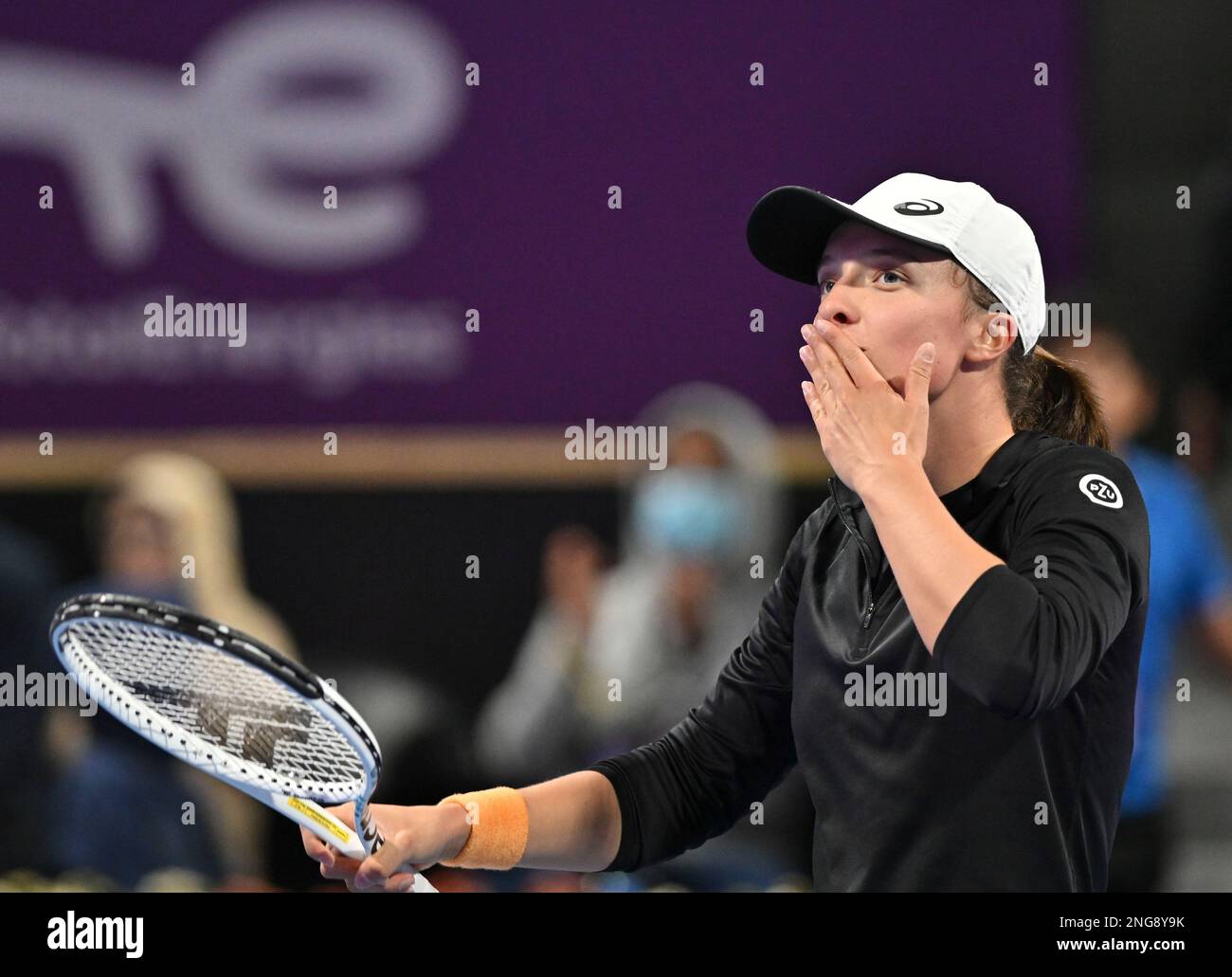 Doha, Qatar. 17th Feb, 2023. Iga Swiatek of Poland celebrates after ...