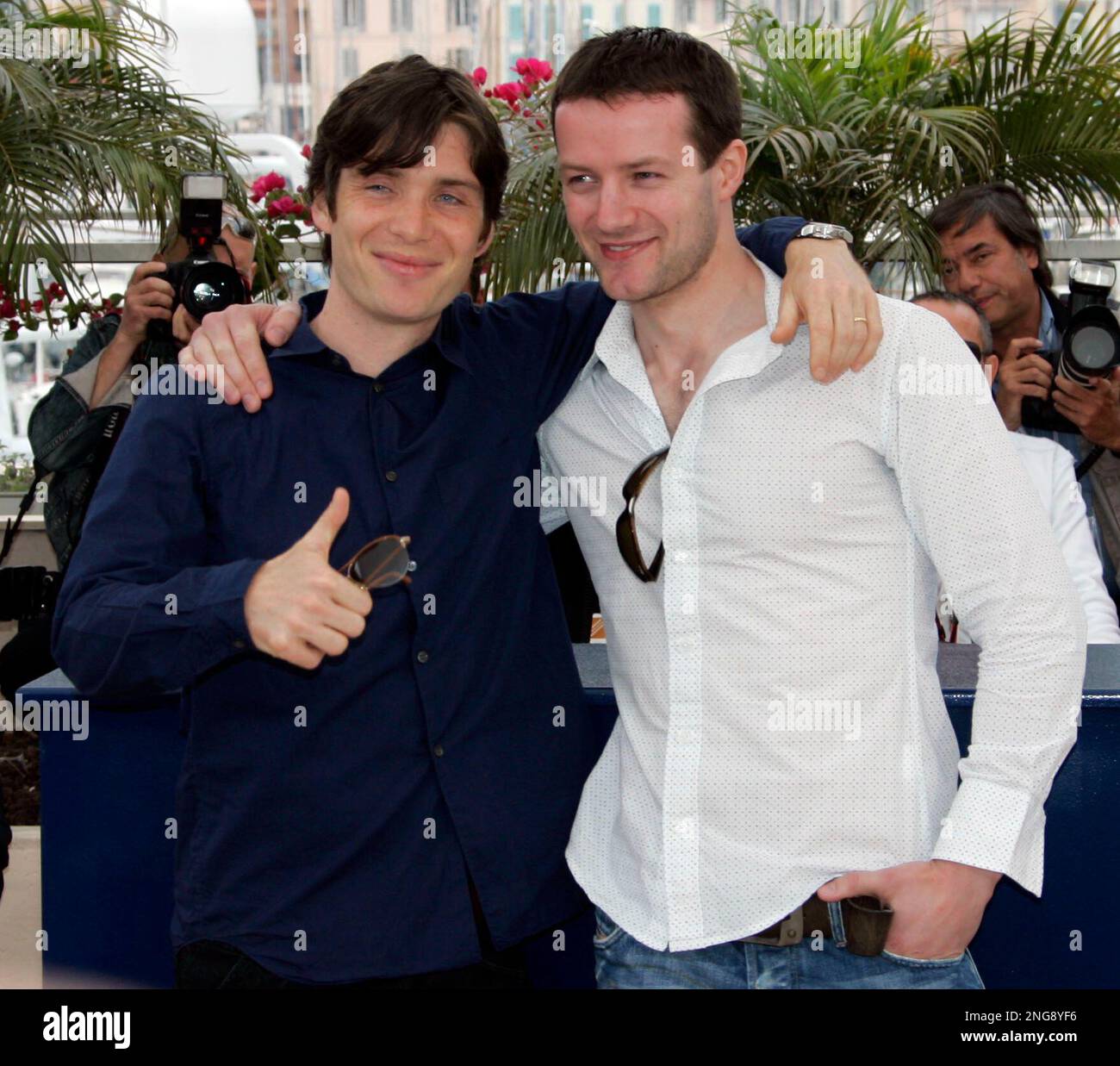 Irish actors Cillian Murphy, left, and Padraic Delaney pose during a ...