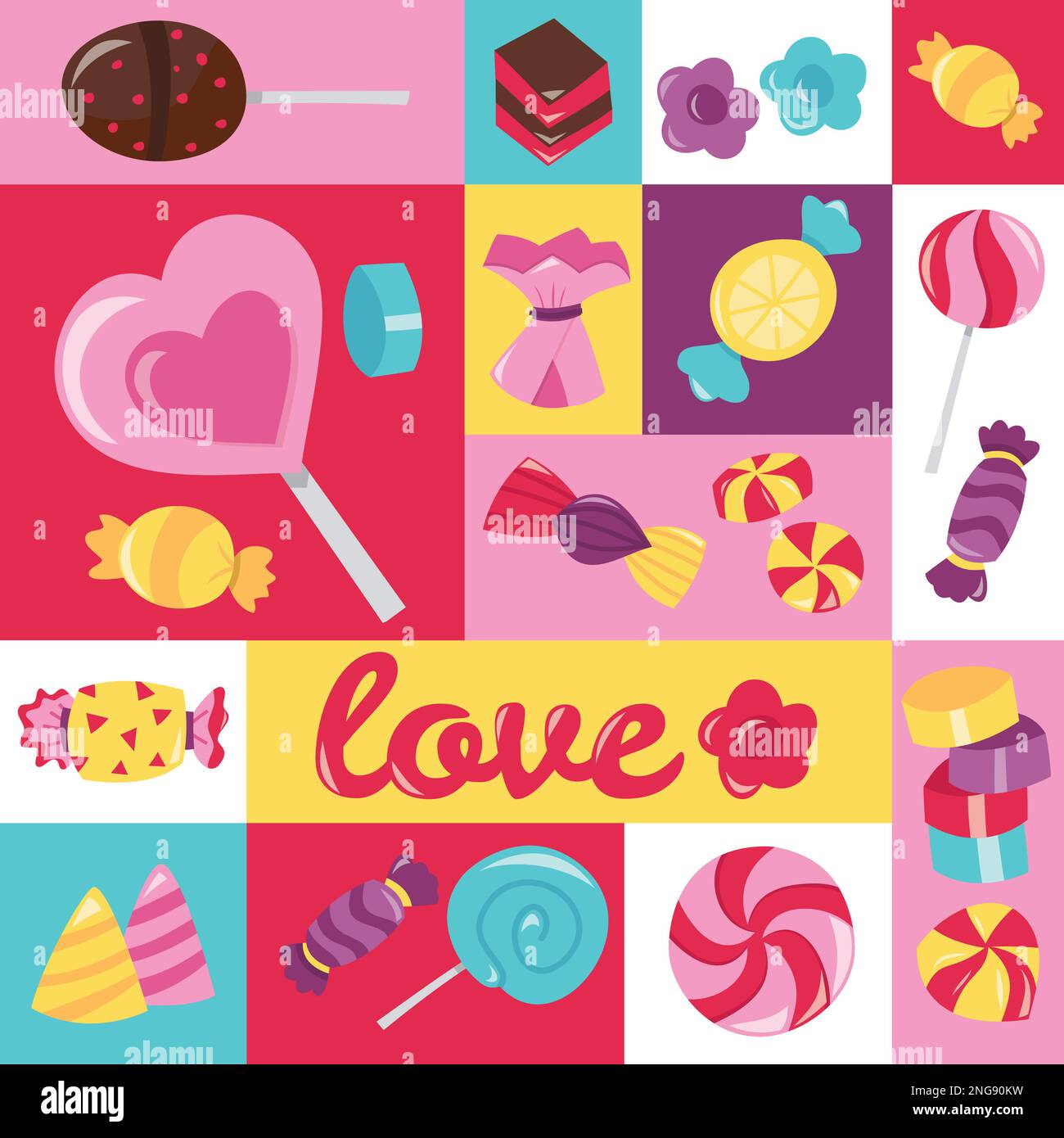 A cartoon vector illustration of various sweets and candies mosaic ...