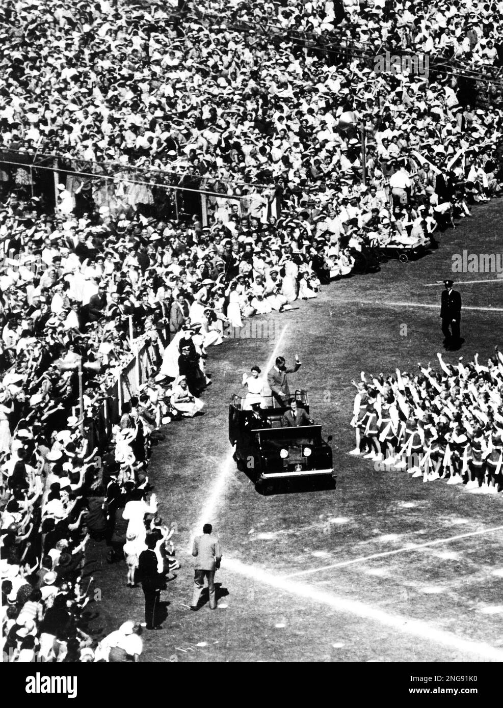 Britain's Queen Elizabeth II and her husband Duke of Edinburgh,wave as ...