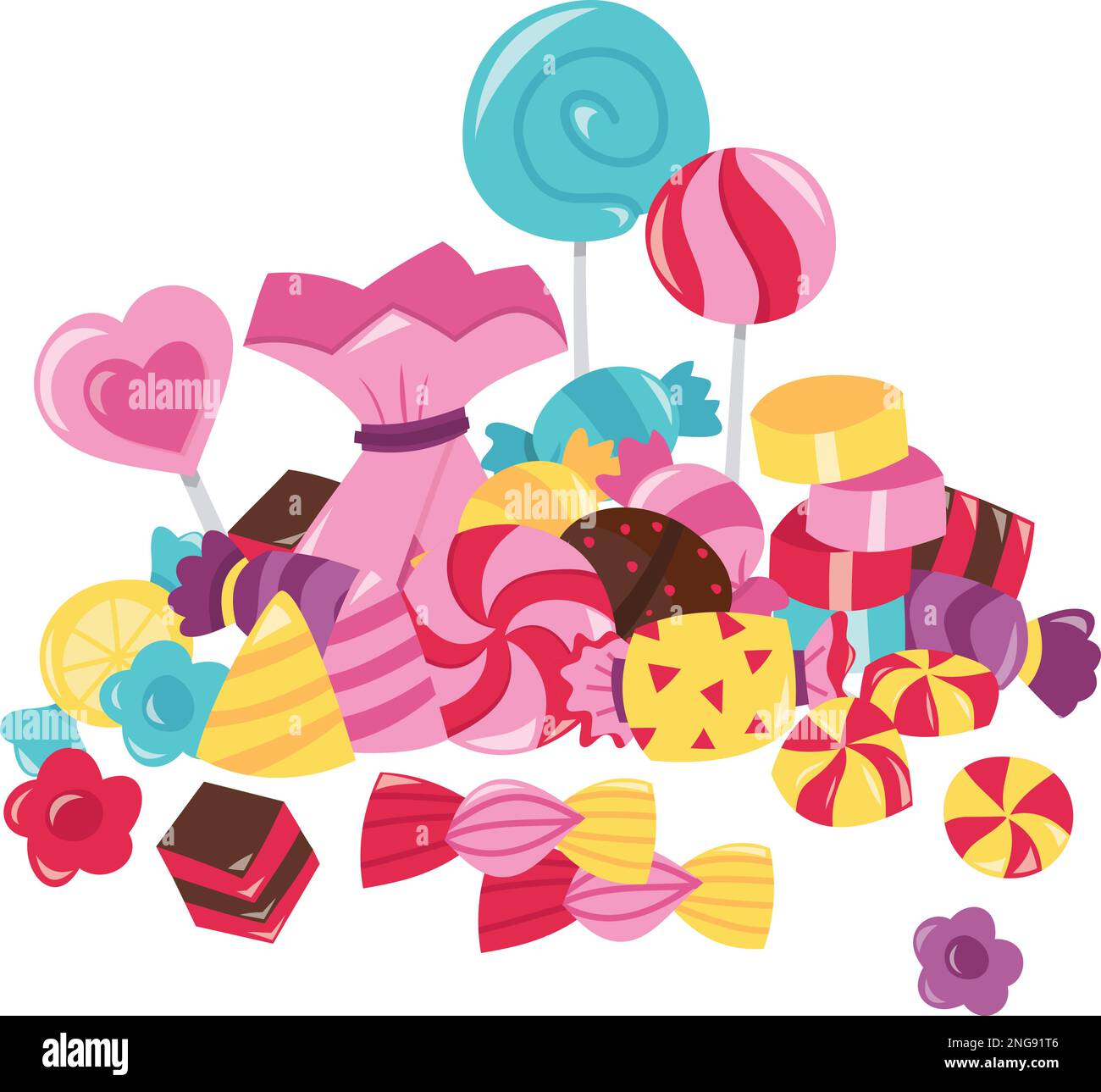 A cartoon vector illustration of a bunch of super colorful cheerful ...