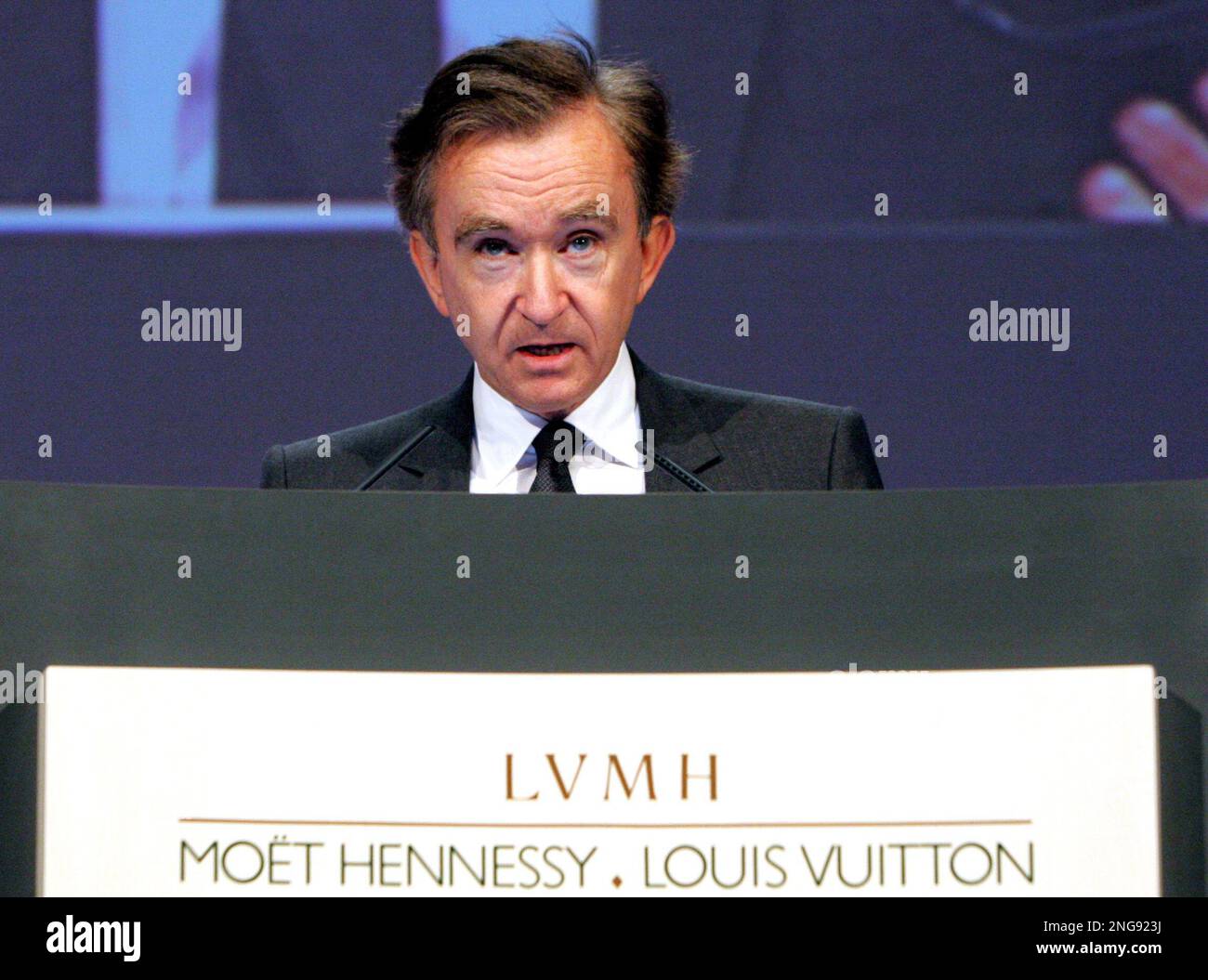 French luxury goods group LVMH chairman Bernard Arnault delivers his ...