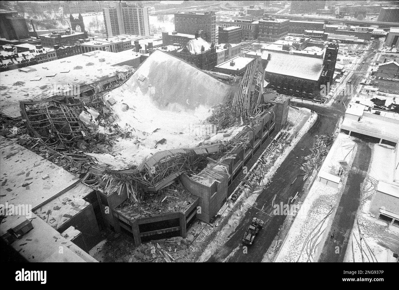 This is an aerial view of the Hartford Civic Center's sports arena ...
